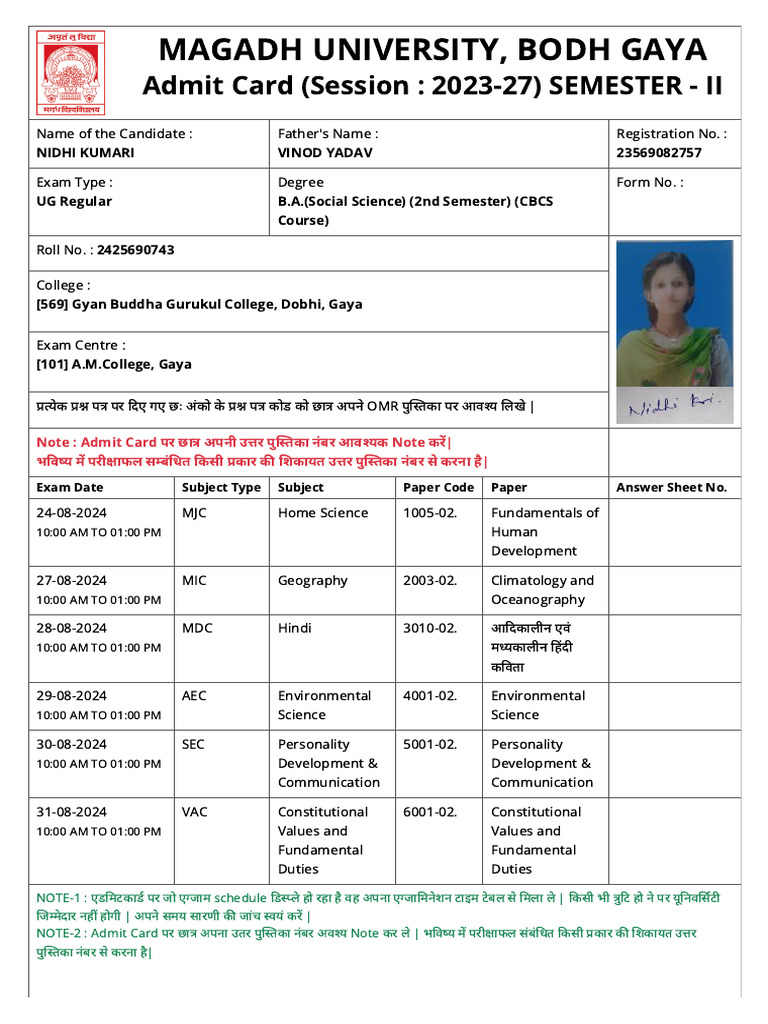 (Admissions 2023) Magadh University, Bodh Gaya | PDF