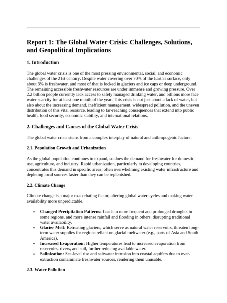 Report 1: The Global Water Crisis: Challenges, Solutions, and ...