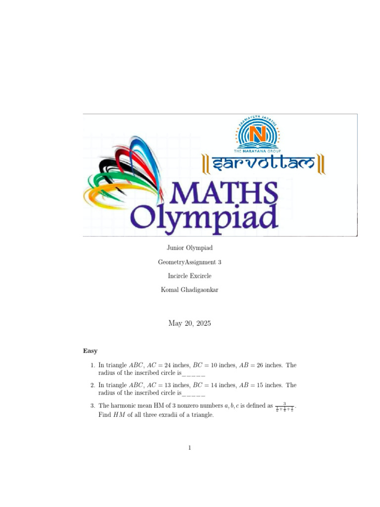 JR Oly Geo Assignment 4 | PDF | Euclidean Geometry | Elementary Mathematics