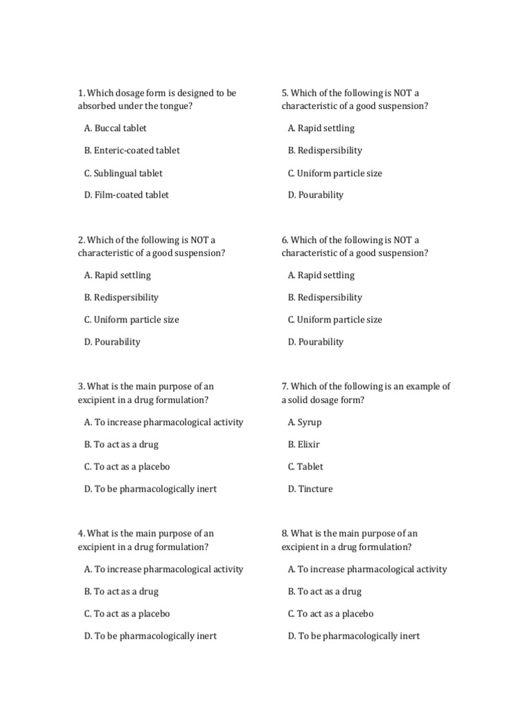 Pharmaceutical Dosage Forms 100 MCQs | PDF | Tablet (Pharmacy ...