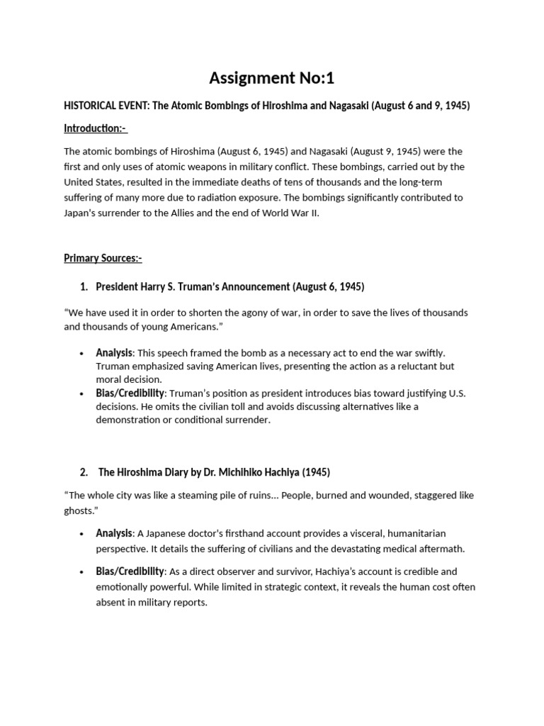 Assignments Critical Thinking | PDF | Atomic Bombings Of Hiroshima And ...
