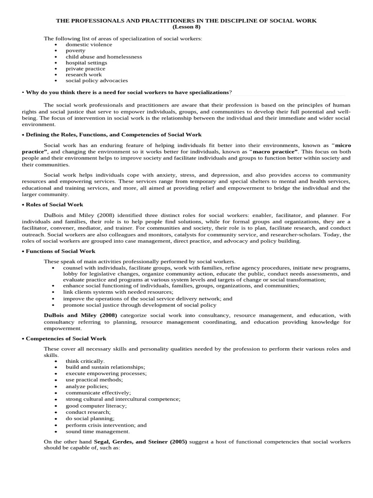 DIASS Lesson 8 Handouts 2 | PDF | Social Work | Psychotherapy