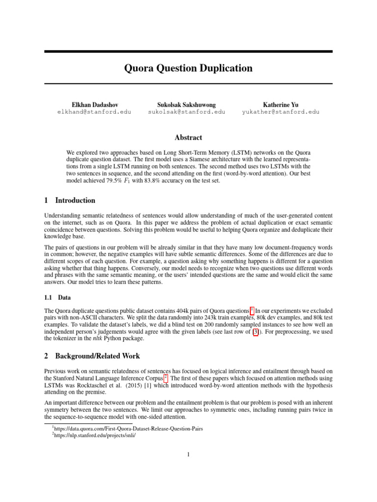 Enhancing Quora Q&A Duplication Detection | PDF | Question | Glove