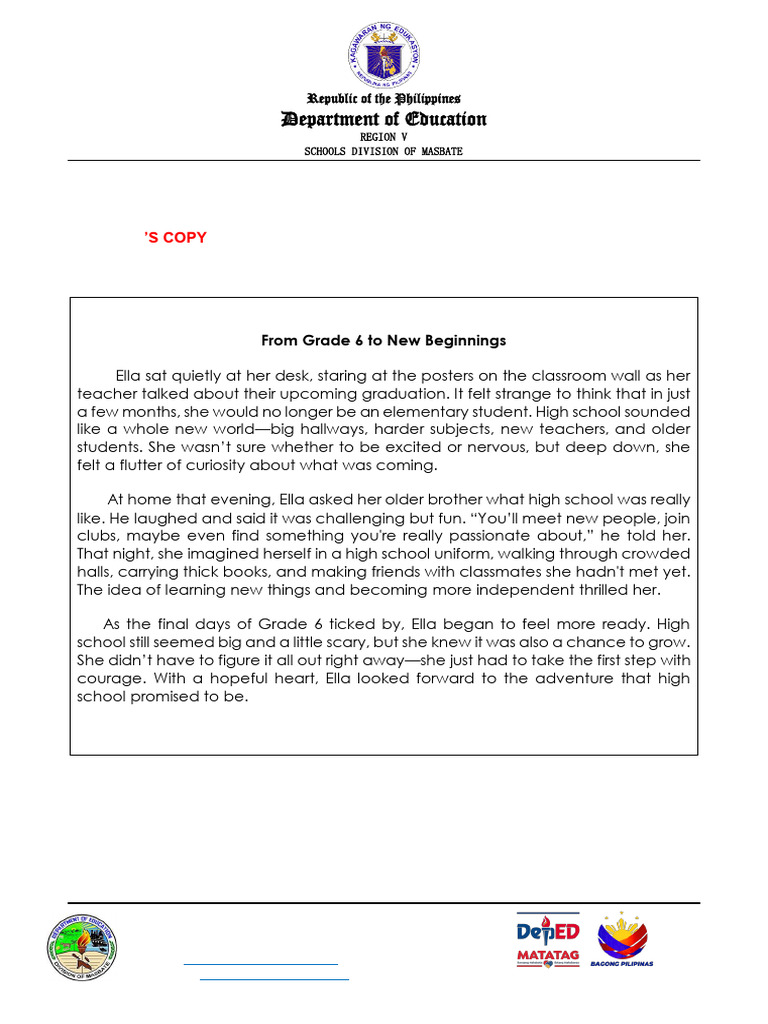 Grade 6 Reading Materials PDF | PDF | Classroom | Learning