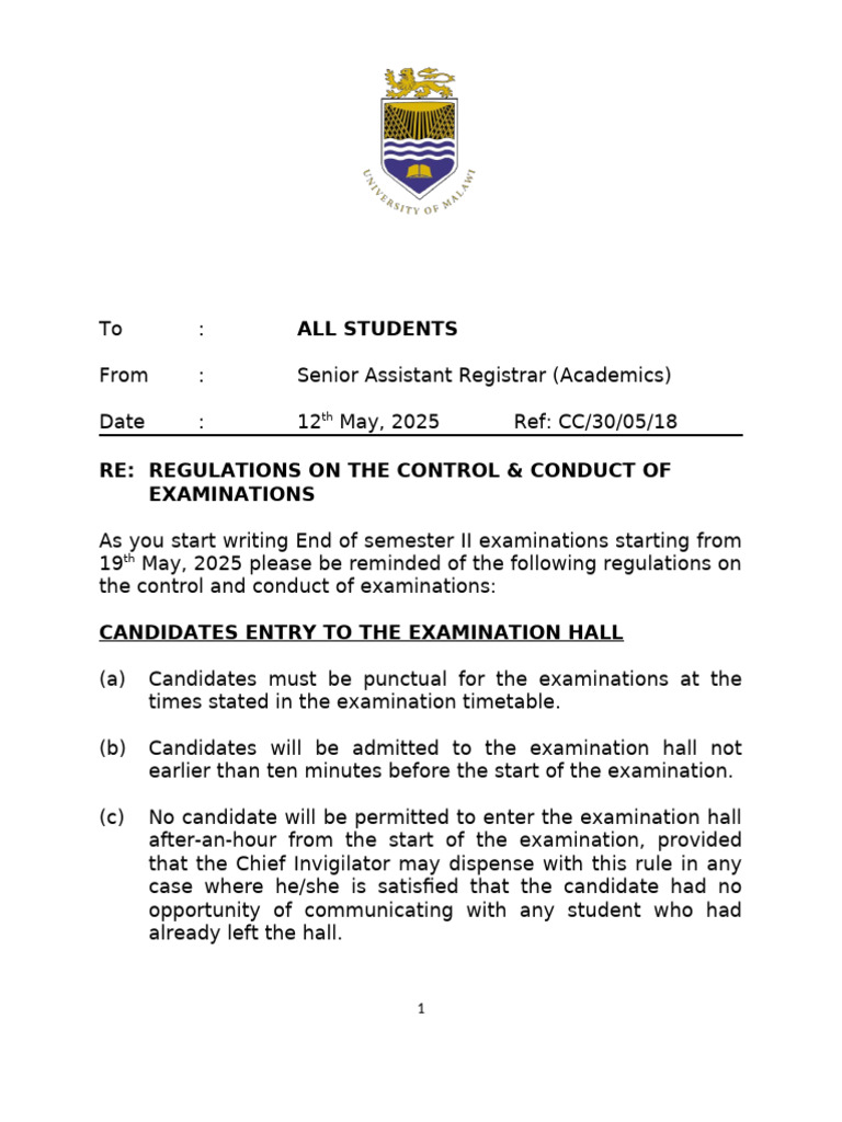 Notice To Students - Rules On Conduct Sem 2 2025 | PDF | Health Care