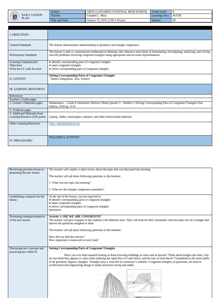 DLESSON LESSON PLAN - 3rd Q | PDF | Learning | Mathematics