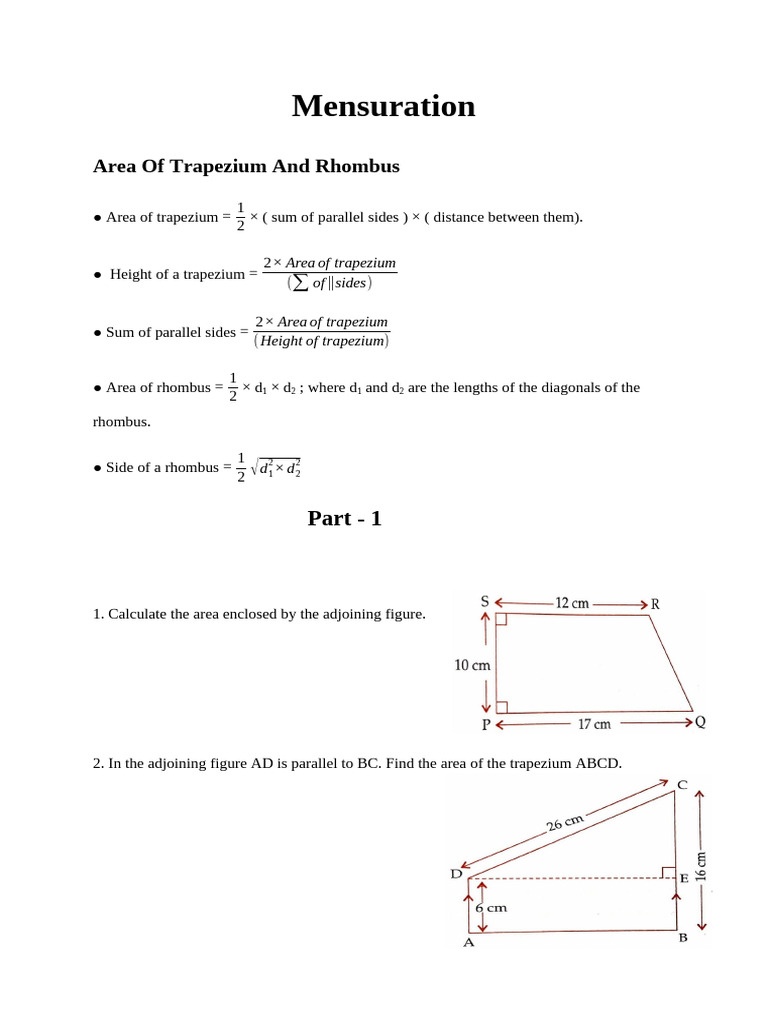 Study Material On Mensuration | PDF | Volume | Area