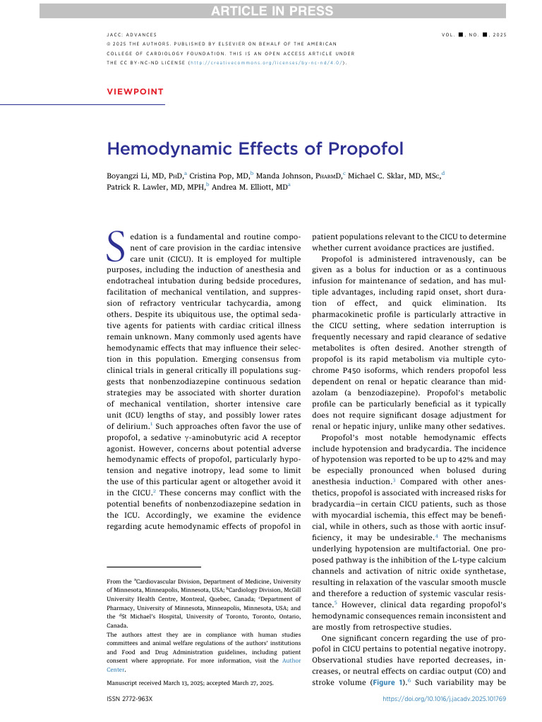 Li Et Al Hemodynamic Effects of Propofol | PDF | Intensive Care ...