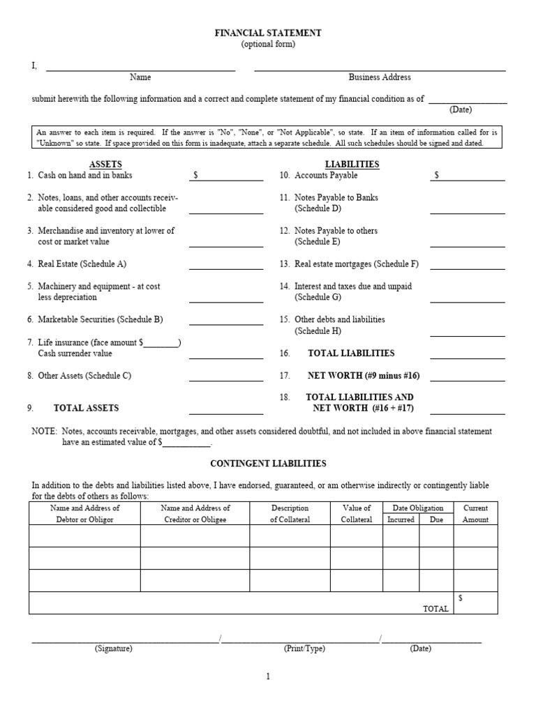 Financial Statement Template Form | PDF | Income | Taxes