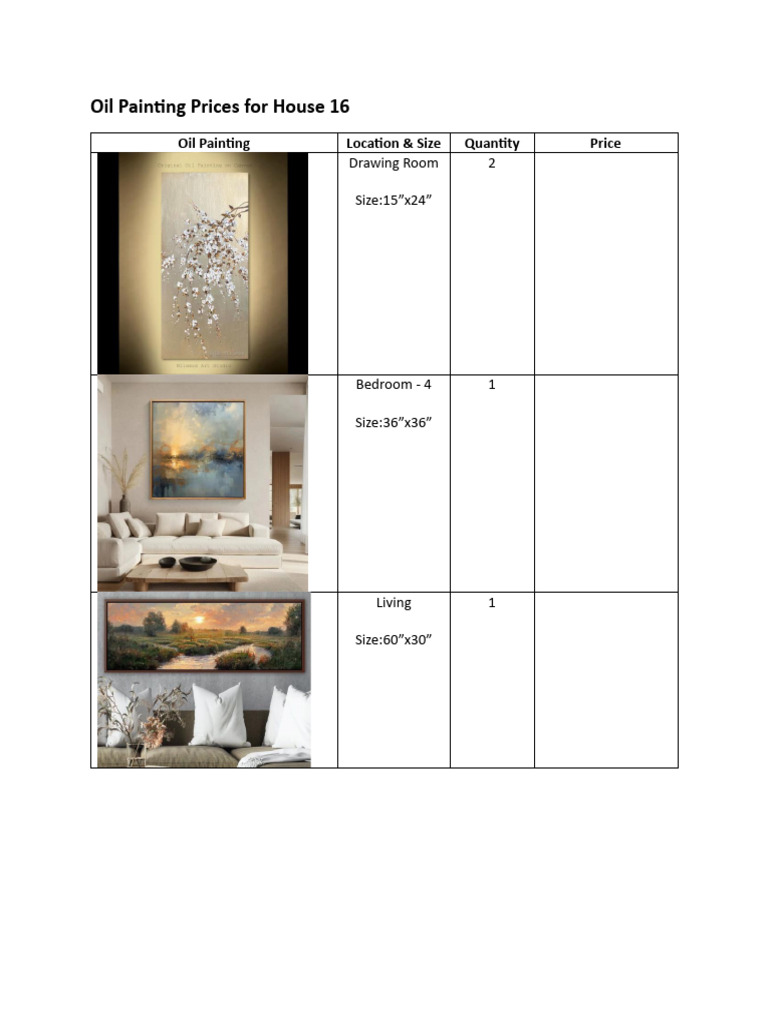 Oil Painting Prices For House 16.. | PDF