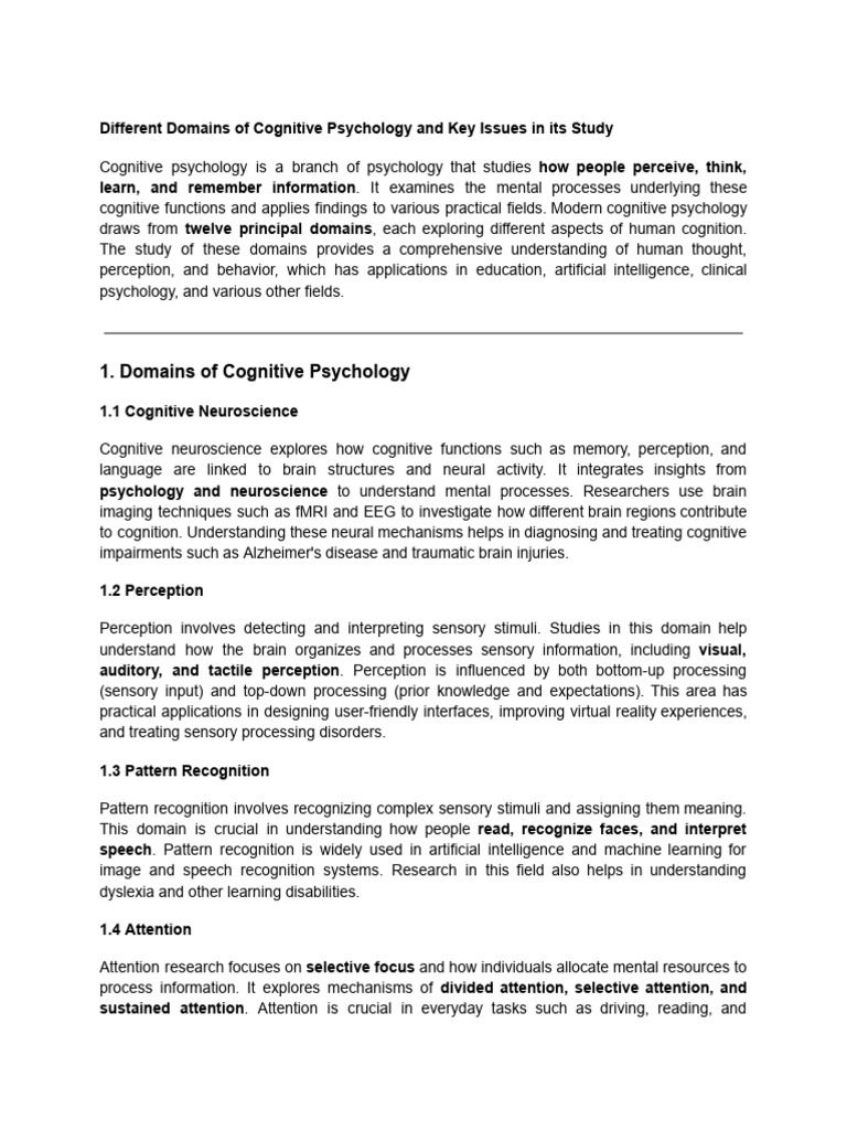 Key Domains in Cognitive Psychology | PDF | Cognition | Cognitive Psychology