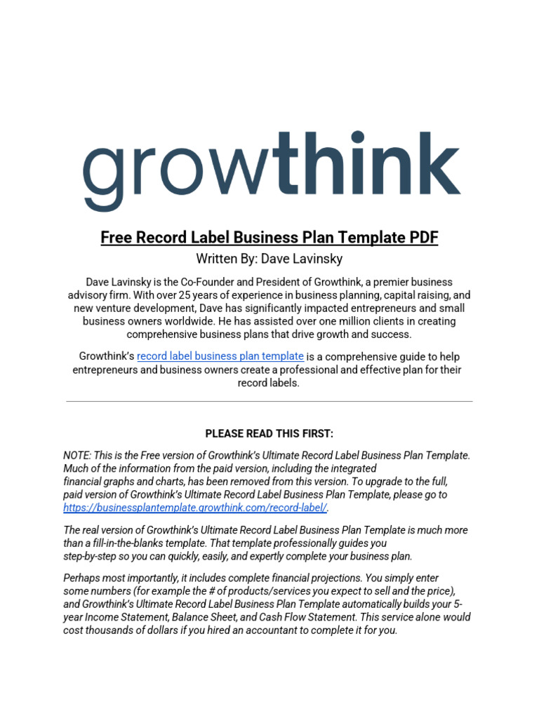 Record Label Business Plan Sample PDF Download | PDF | Expense | Marketing