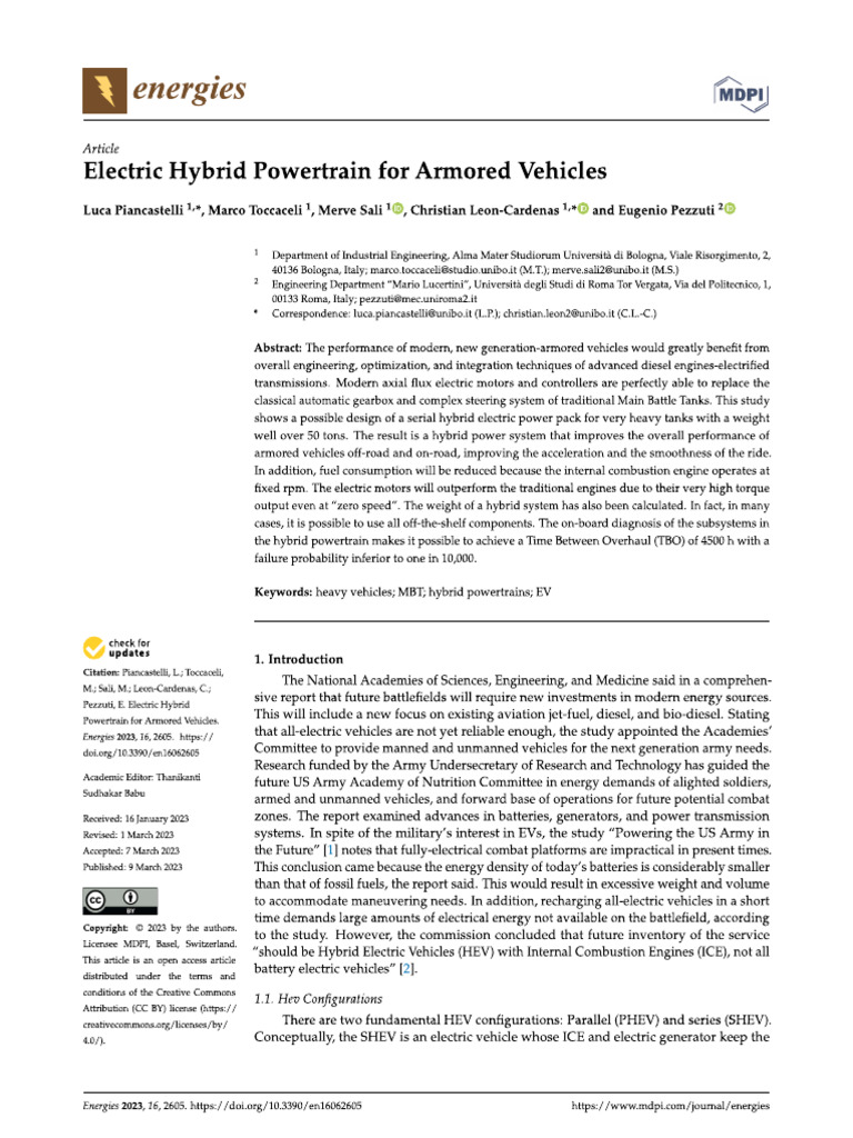 Hybrid Electric Powertrain For Armoured Vehicles | PDF