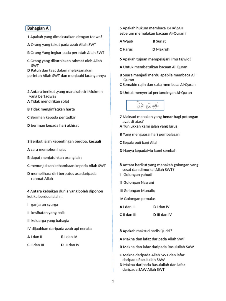 Draf Soalan PPT PI T1 2024 | PDF