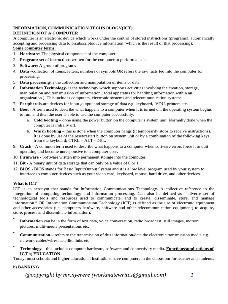 ICT NOTES | PDF | Computer Data Storage | Printer (Computing)