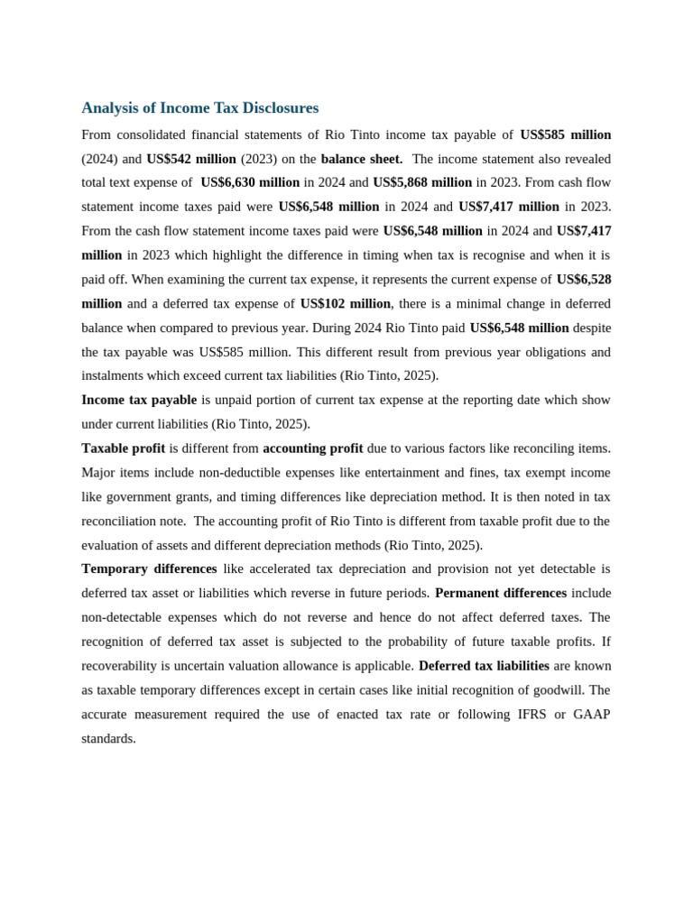 Analysis of Income Tax Disclosures | PDF