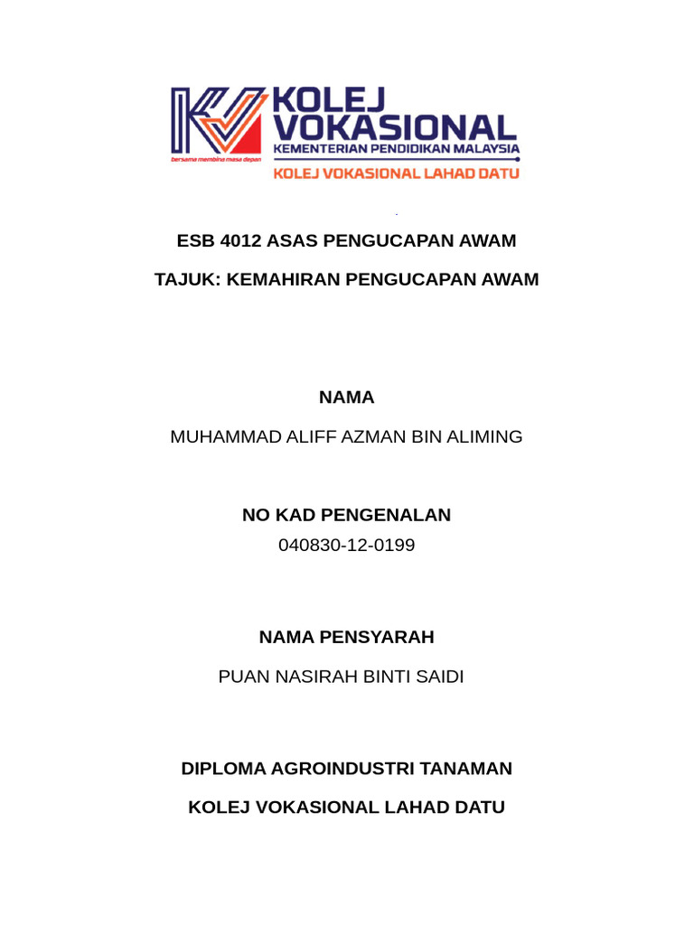 Kemahiran Komunikasi Aliff Azman | PDF