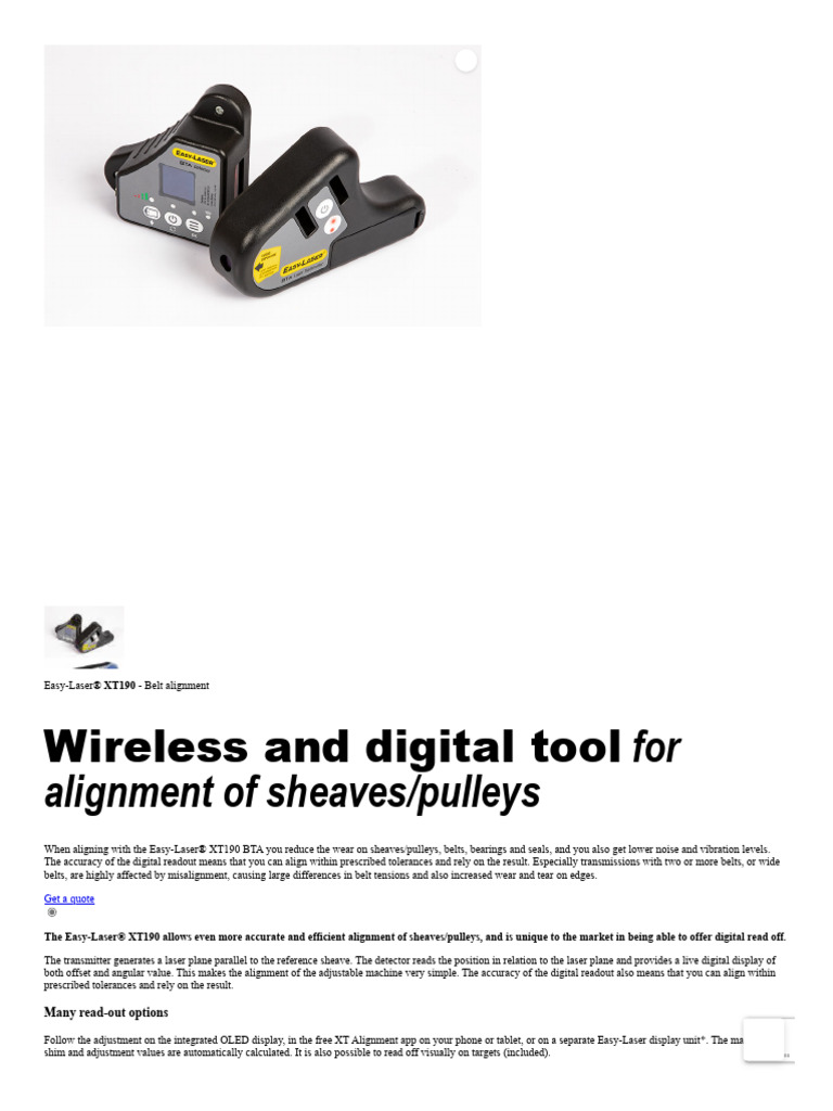 XT190 - Laser Measurement Tool For Belt Drive Alignment - Easy-Laser ...
