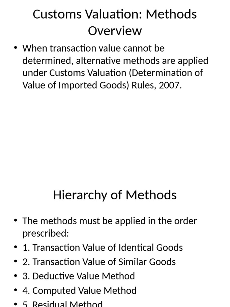 Methods of Customs Valuation PPT | PDF
