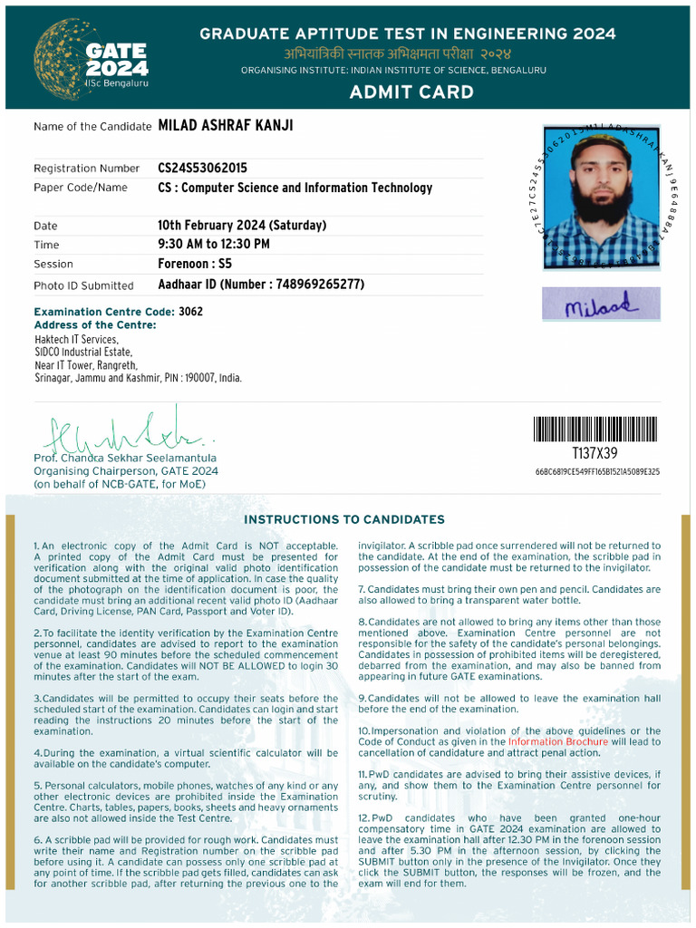 CS24S53062015 AdmitCard | PDF