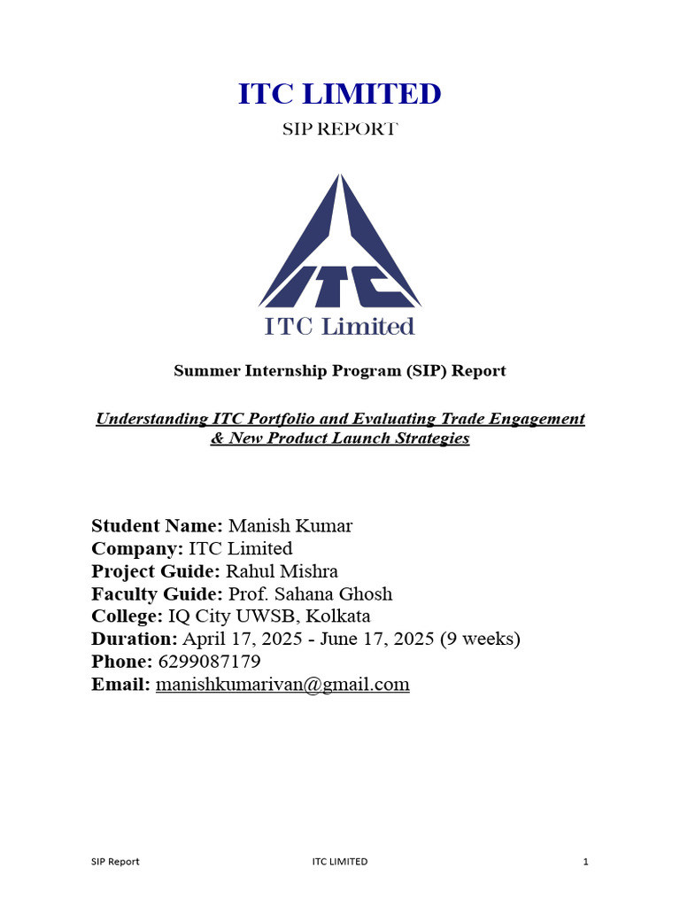 ITC Internship Report: Product Strategies | PDF | Retail | Brand