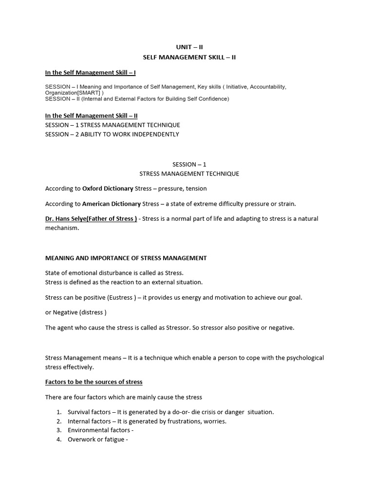 Understanding Self Management Skills | PDF