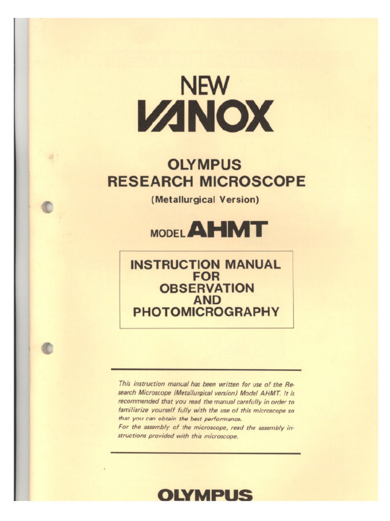 Olympus Vanox AHMT Instruction Manual For Observation & Microphotography | PDF