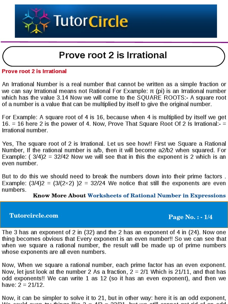 Prove Root 2 Is Irrational | PDF | Fraction (Mathematics) | Numbers
