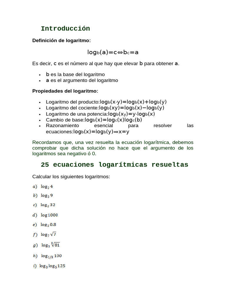 Logarítmos | PDF | Logaritmo | Ecuaciones