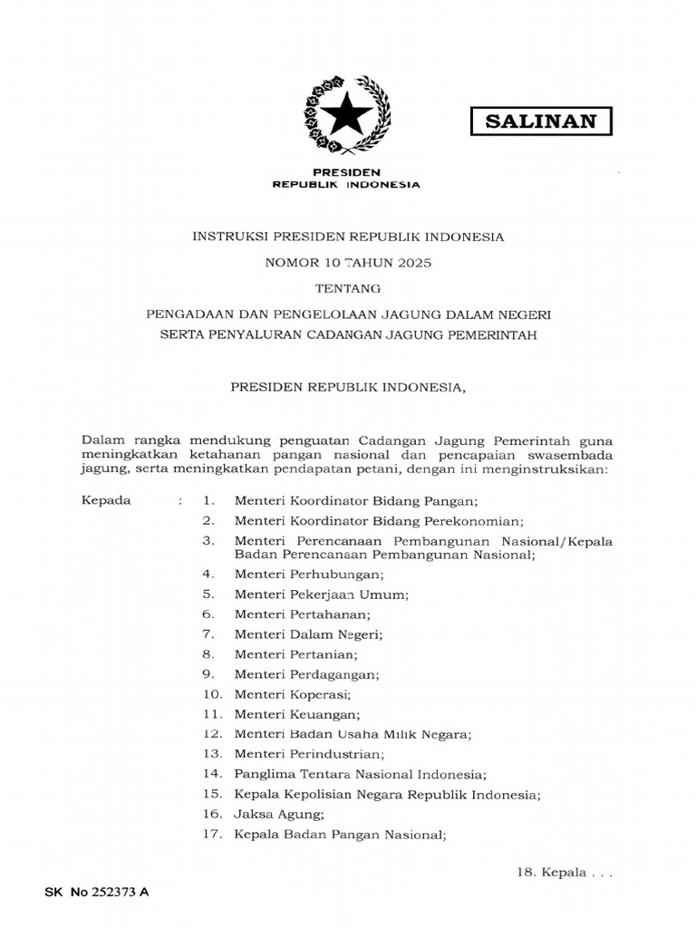 Salinan Inpres Nomor 10 Tahun 2025 | PDF