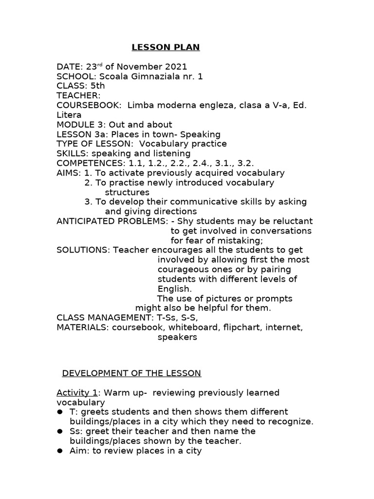5th Grade English Lesson Plan: Town Vocabulary | PDF | Vocabulary ...
