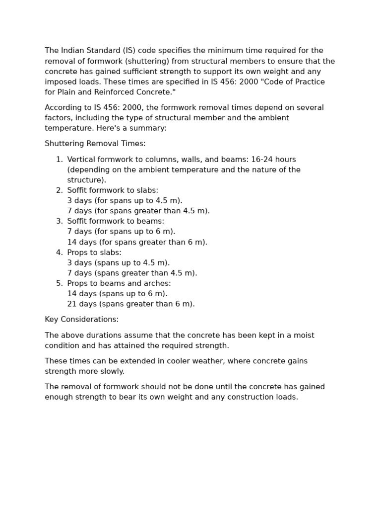 Shutter Removal - IS 456 | PDF