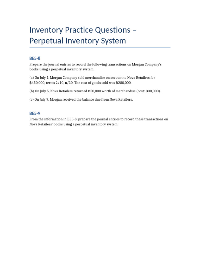 Inventory Practice BE5-8 BE5-9 | PDF