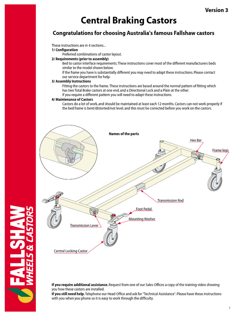 Central Locking Castor Assembly Guide | PDF | Engineering Tolerance | Screw