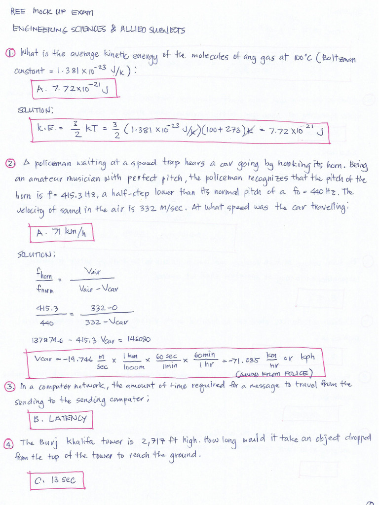 REE ESAS Mock Up Exam July 05, 2019 - Solutions No. 1-100 | PDF