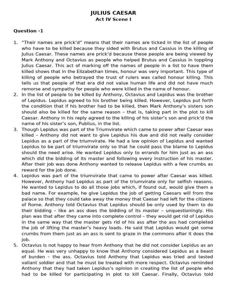 Antony's Manipulation in Act IV, Scene I | PDF | Mark Antony | Julius ...