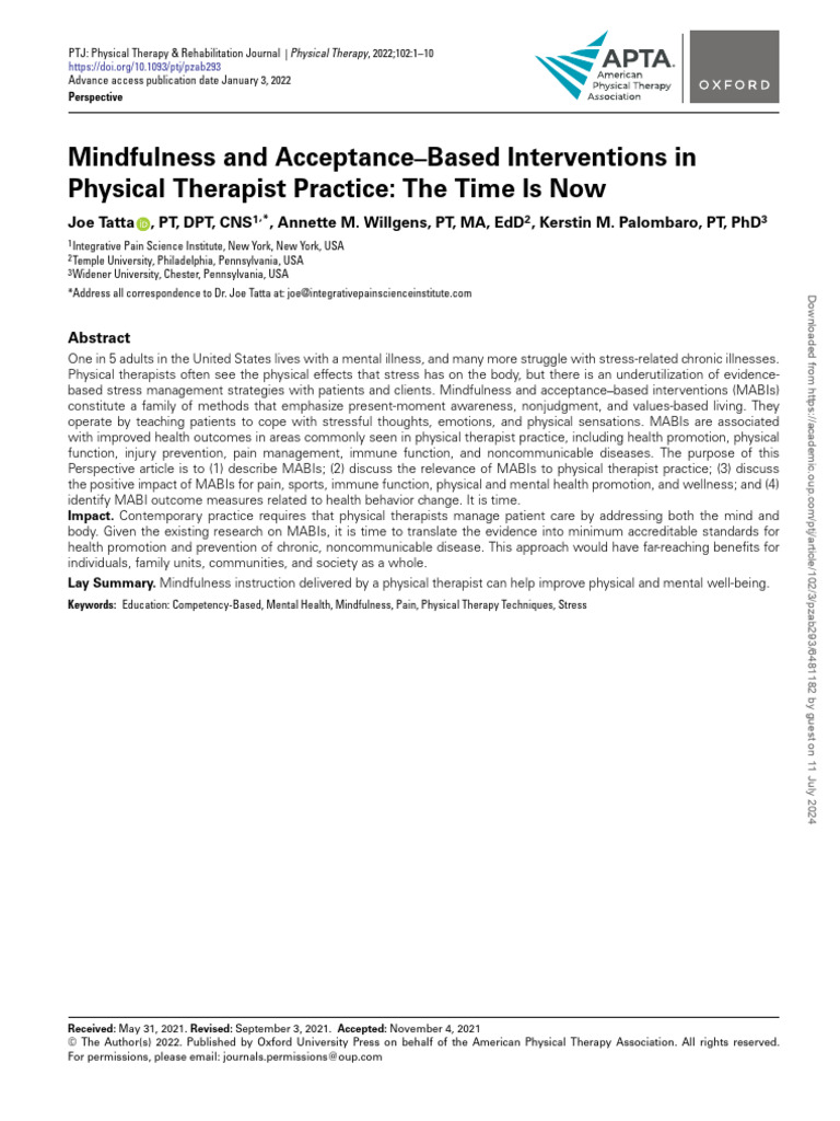 Mindfulness and ACT in Physical Therapy | PDF | Mindfulness | Mental Health