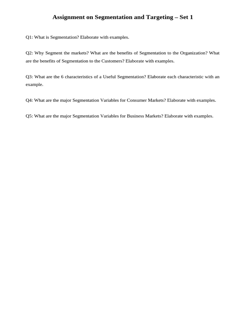 Assignment For Segmentation and Targeting - Set 1 | PDF