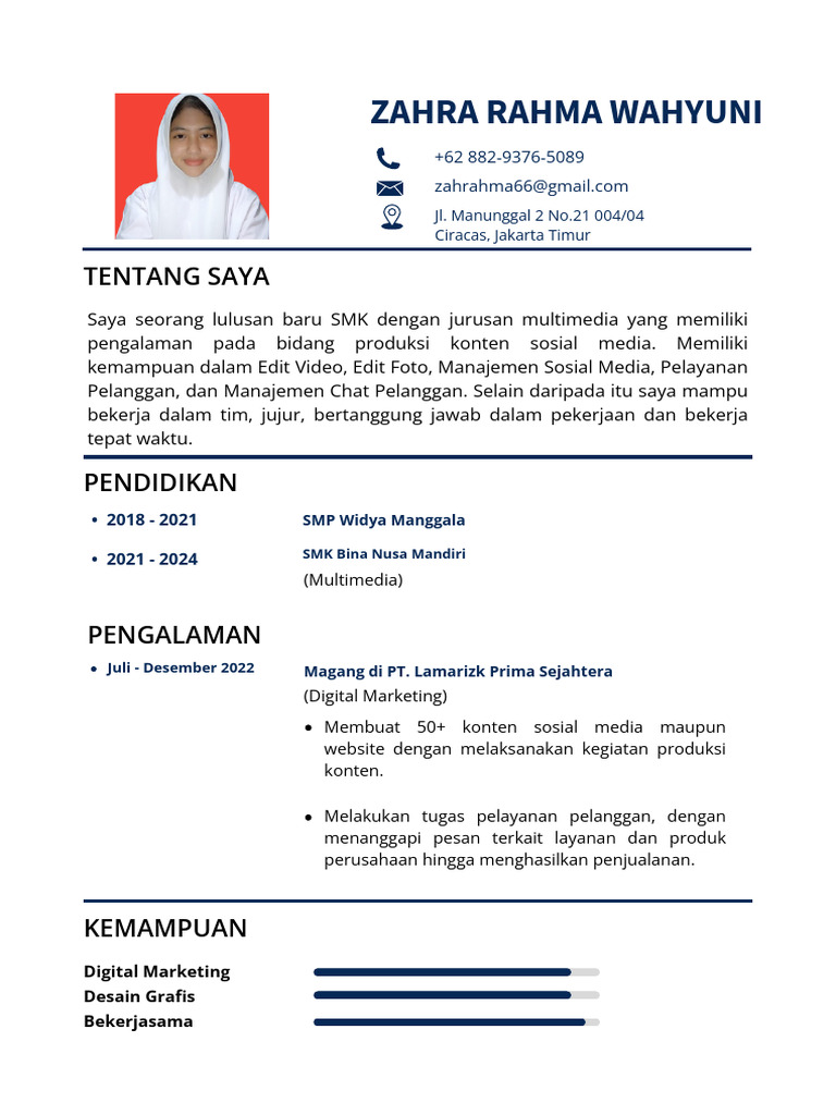 Zahra Rahma Wahyuni: Tentang Saya | PDF