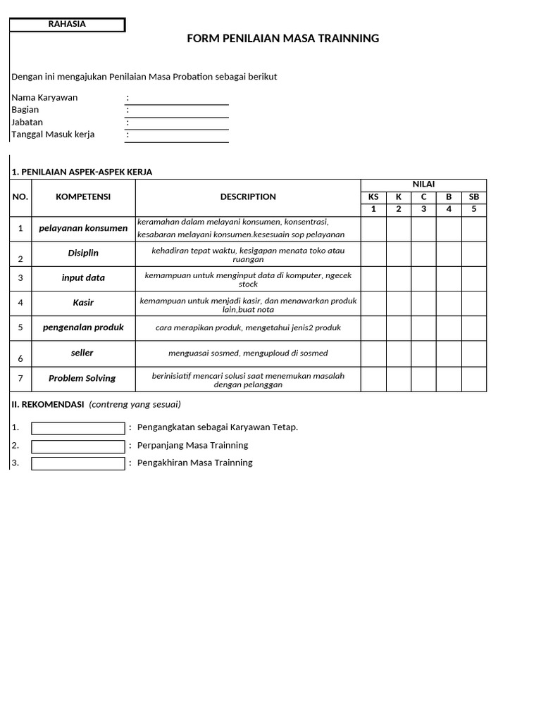 Form Penilaian Karyawan Probation | PDF