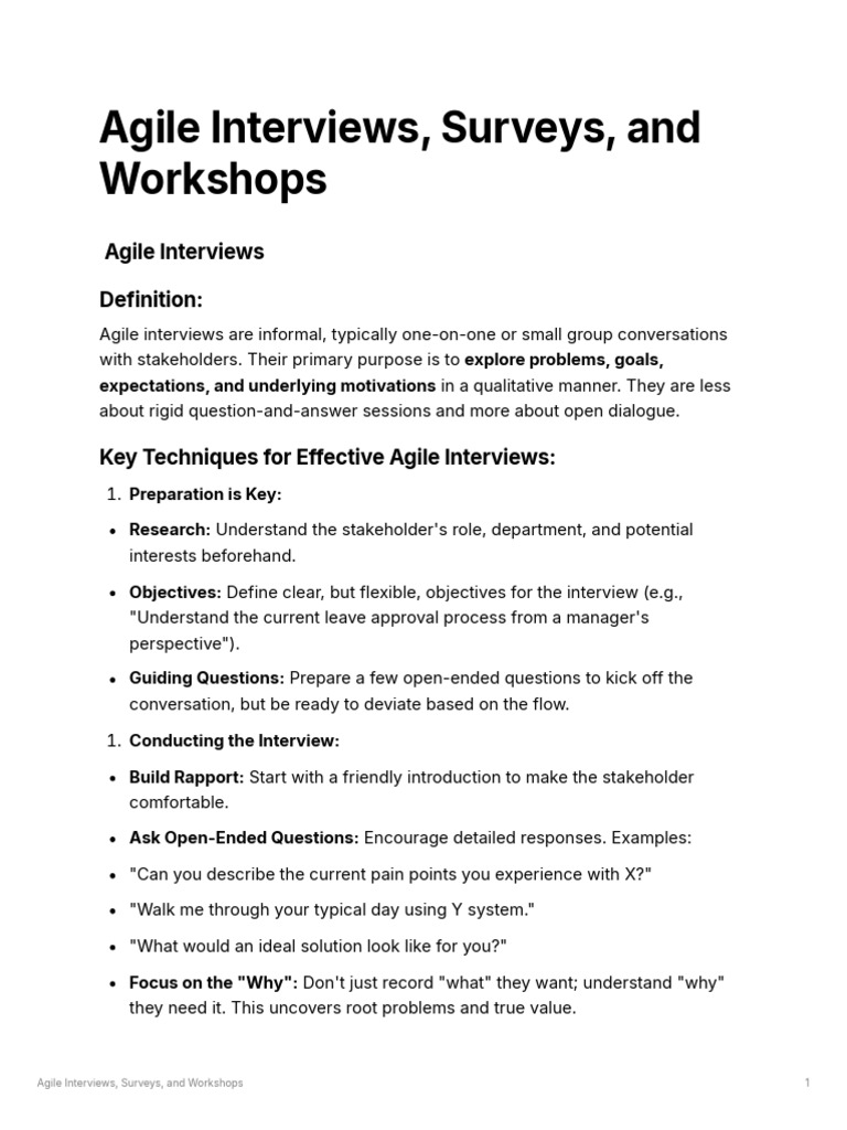 Interviews, Surveys and Workshops | PDF | Agile Software Development