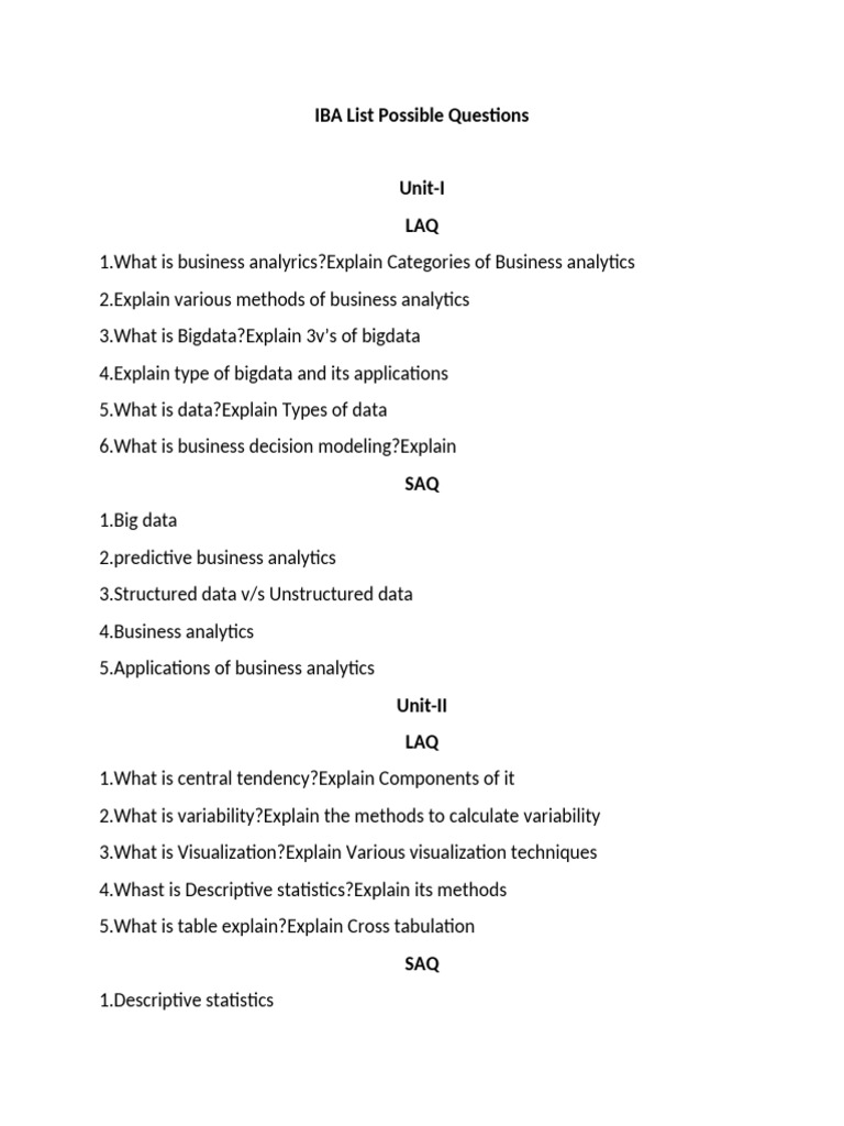 IBA List Possible Questions | PDF | Analytics | Regression Analysis
