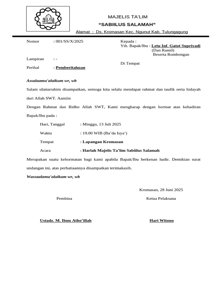 Undangan Danramil Cetak | PDF