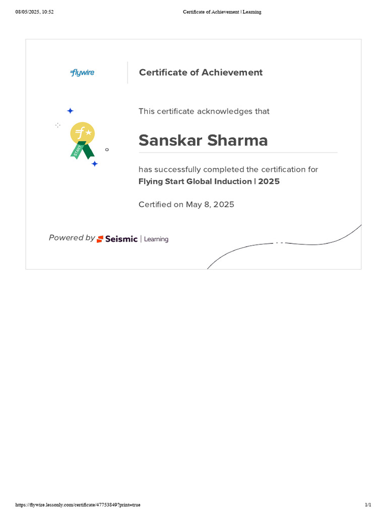 Certificate of Achievement 2 - Learning | PDF