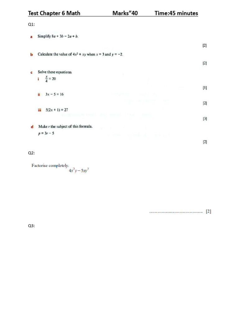 Test Chapter 6 Math | PDF