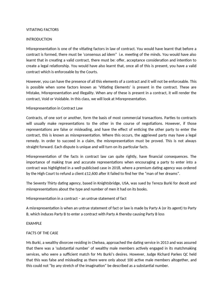 Misrepresentation in Contract Law | PDF | Misrepresentation | Civil Law ...