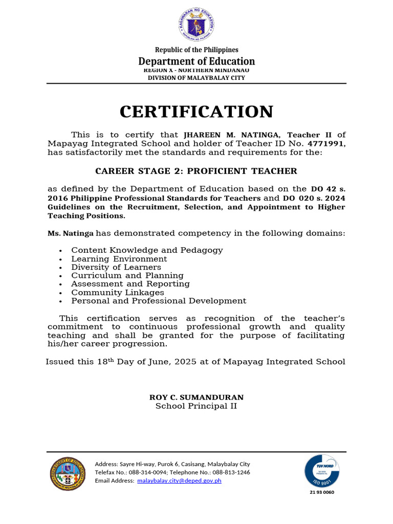 Certificate of Competency for Teachers | PDF