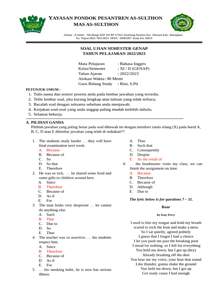 Soal b.ing Kls 5 Sem 2 2022-2023 | PDF | Tsunami | Geological Hazards
