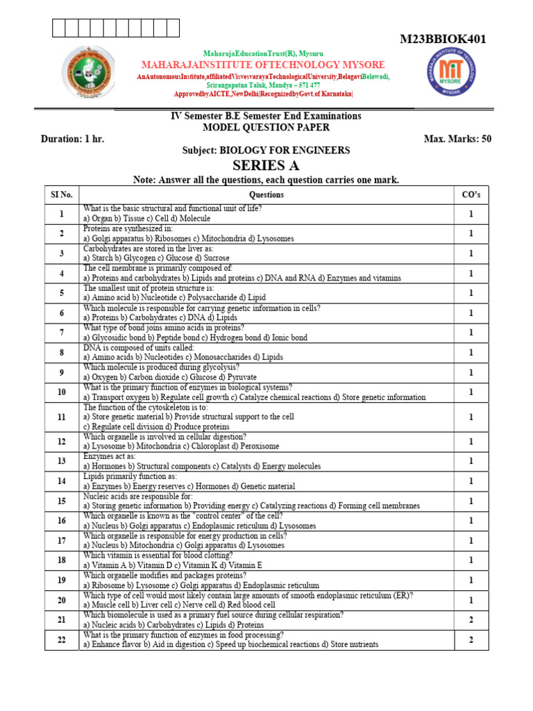 CV Stream 4th Semester Model Question Papers Autonomous UG 2023 Scheme ...