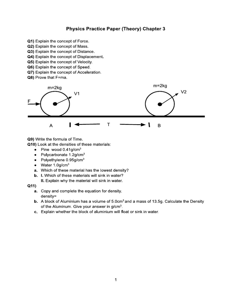 Physics Practice Paper (Theory) Chapter 3 | PDF